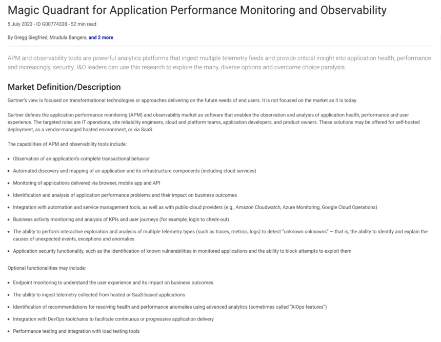 2023 Gartner® Magic Quadrant™ for APM and Observability - Content Lead