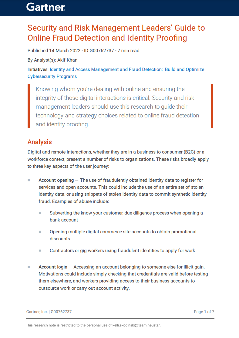Gartner Security & Risk Leaders Online Fraud and Identity Proofing ...