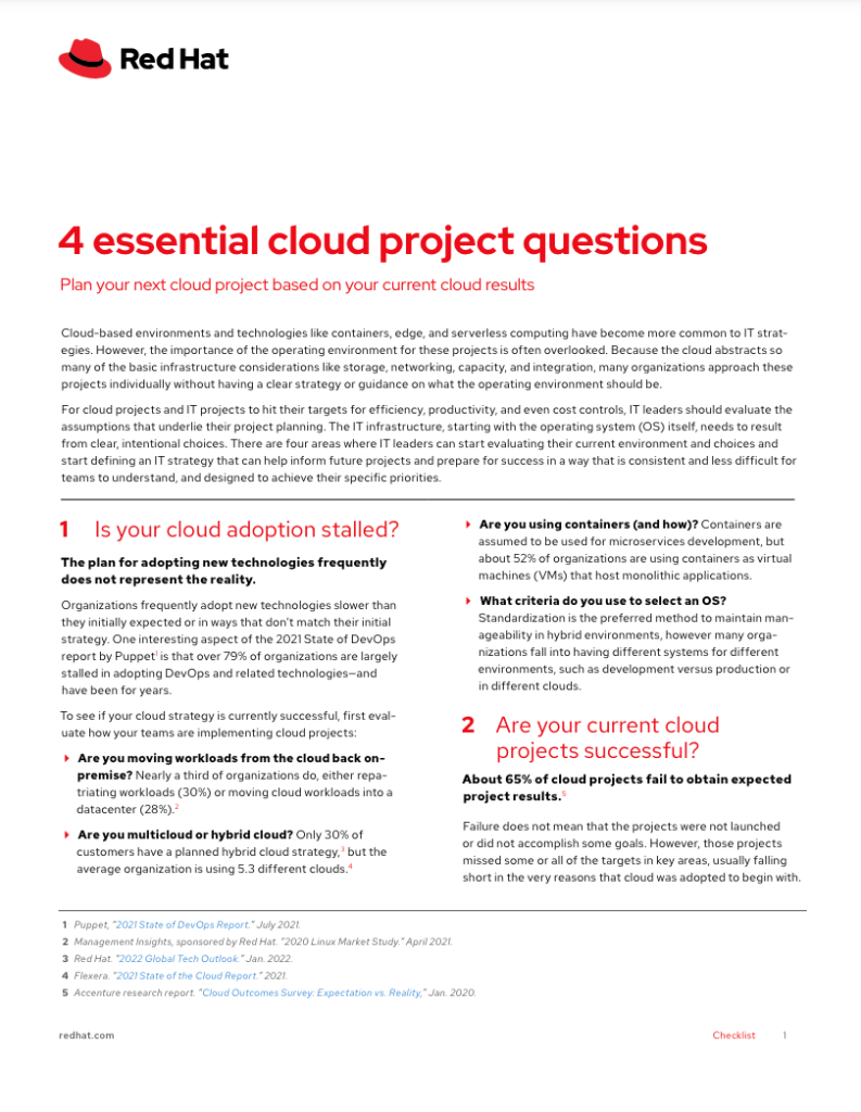 4 essential cloud project questions - Content Lead